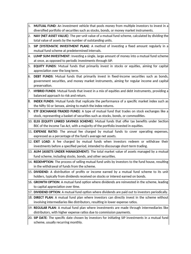Mutual Fund Terms Explained | PDF | Investment Fund | Mutual Funds