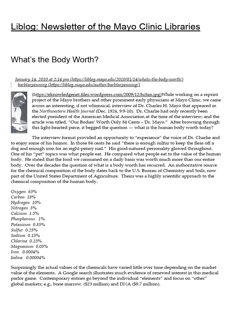 What’s the Body Worth_ _ Liblog_ Newsletter of the Mayo Clinic ...