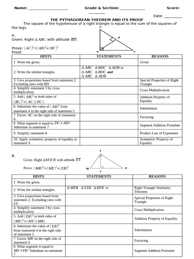 THE PYTHAGOREAN THEOREM AND ITS PROOF (1) | PDF | Euclidean Plane ...