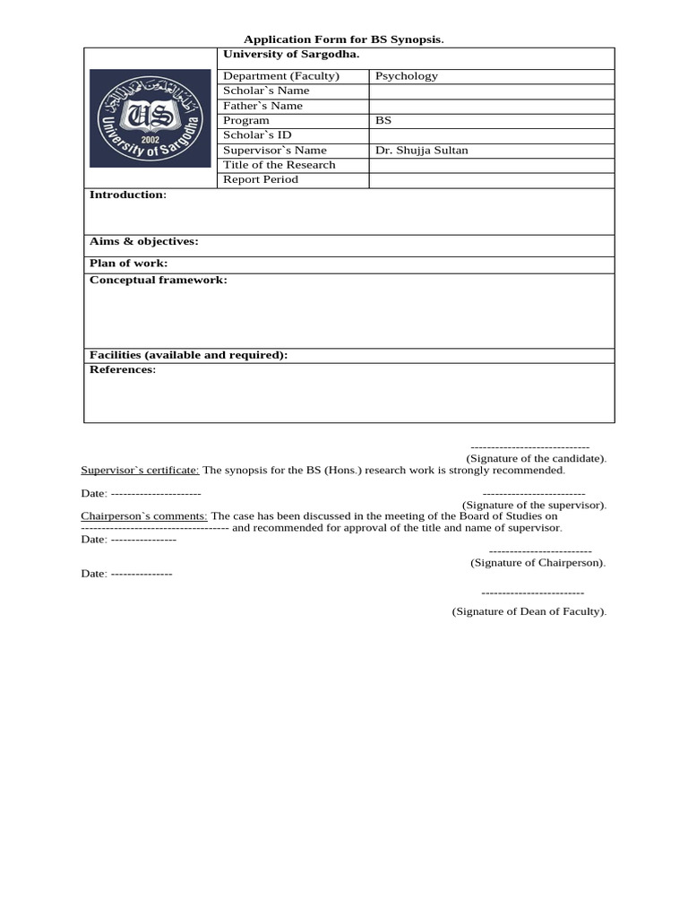 BS Research Synopsis Application Form | PDF