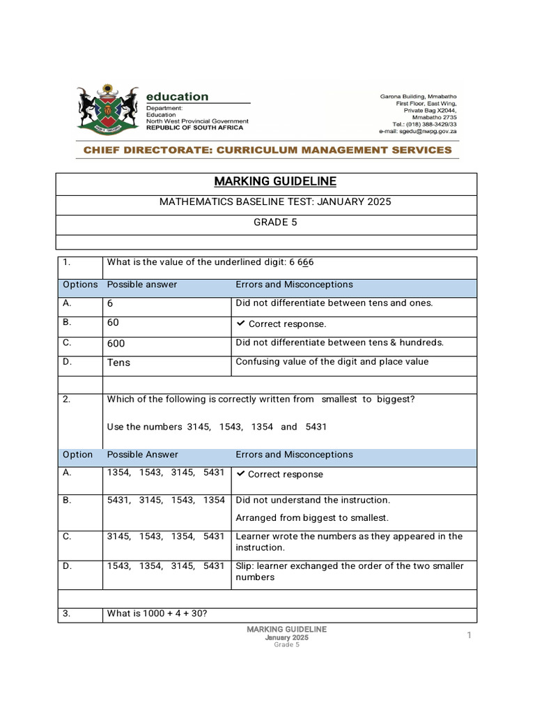 Grade 5 Term 1 2025 Baseline Memo-1 | PDF