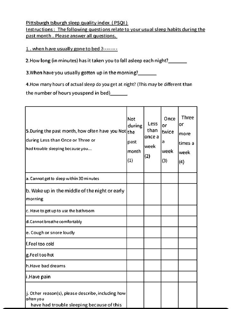 PSQI Scale | PDF
