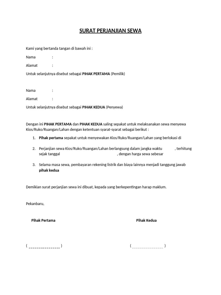 SURAT PERJANJIAN SEWA | PDF