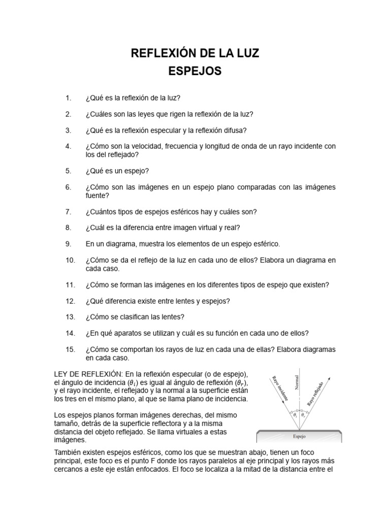 Reflexión y Espejos: Guía Básica | PDF | Espejo | Reflexión (Física)