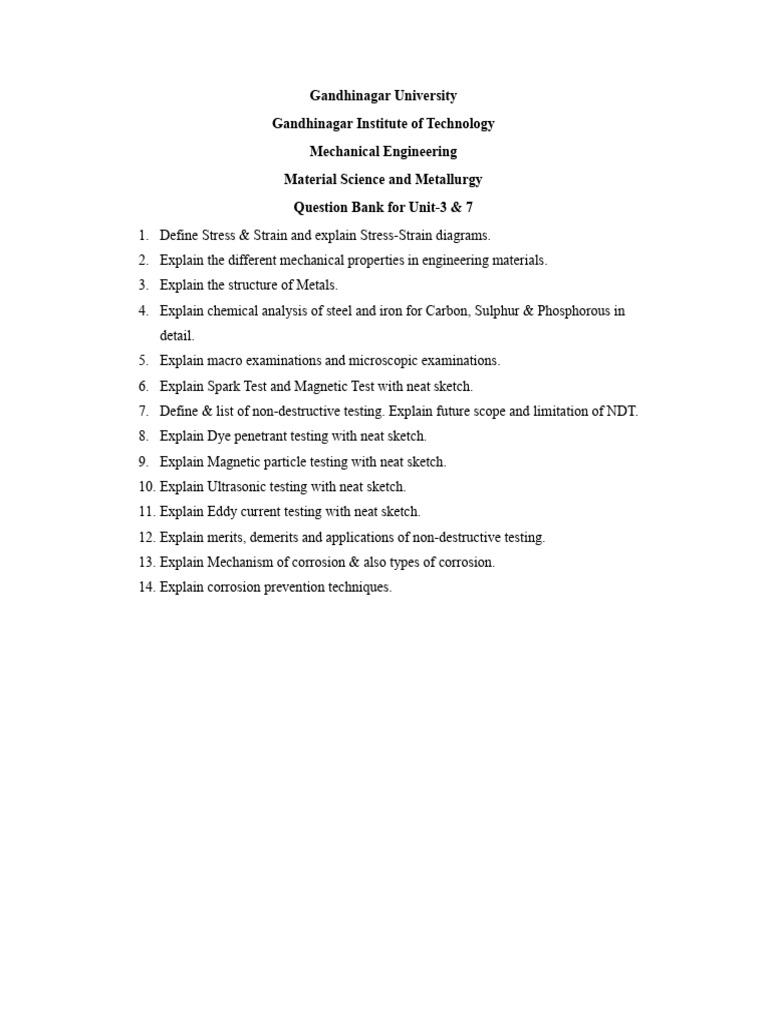 Question Bank MSM for Unit- 3&7 | PDF