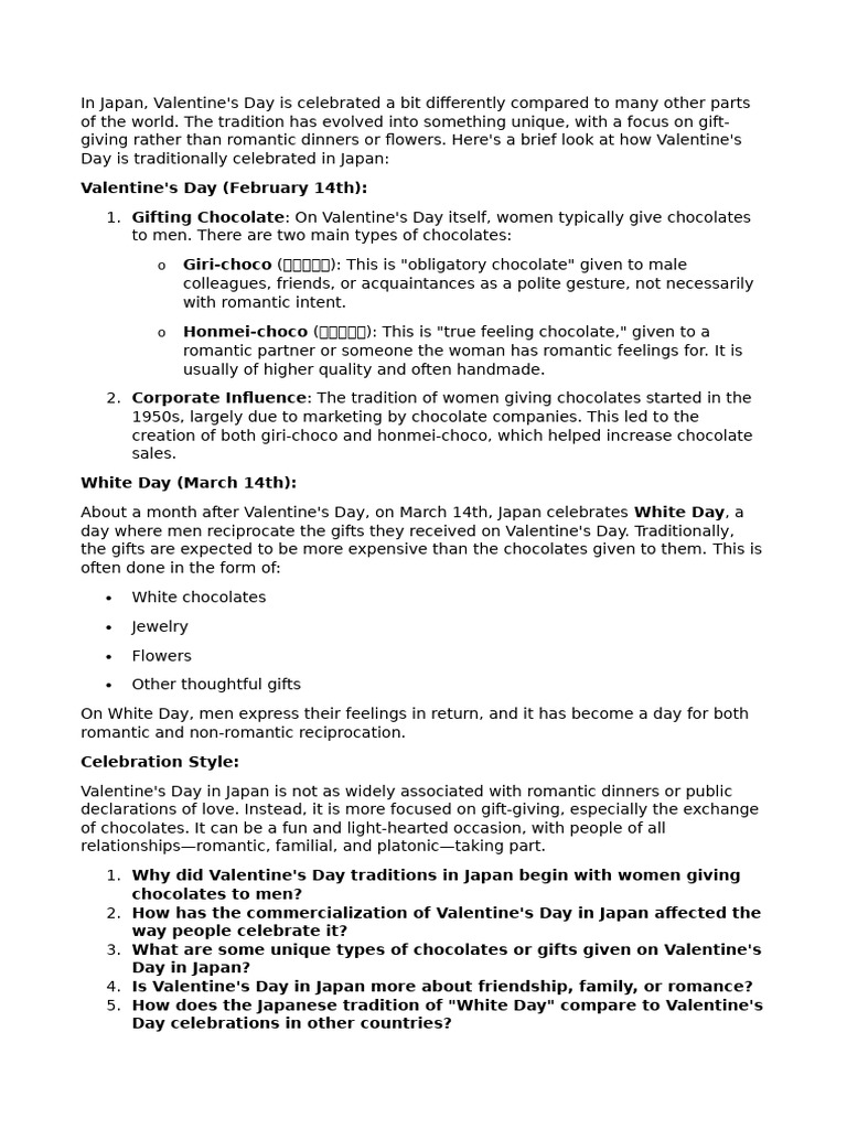 Valentine's Day Traditions in Japan | PDF | Valentine's Day | Gift