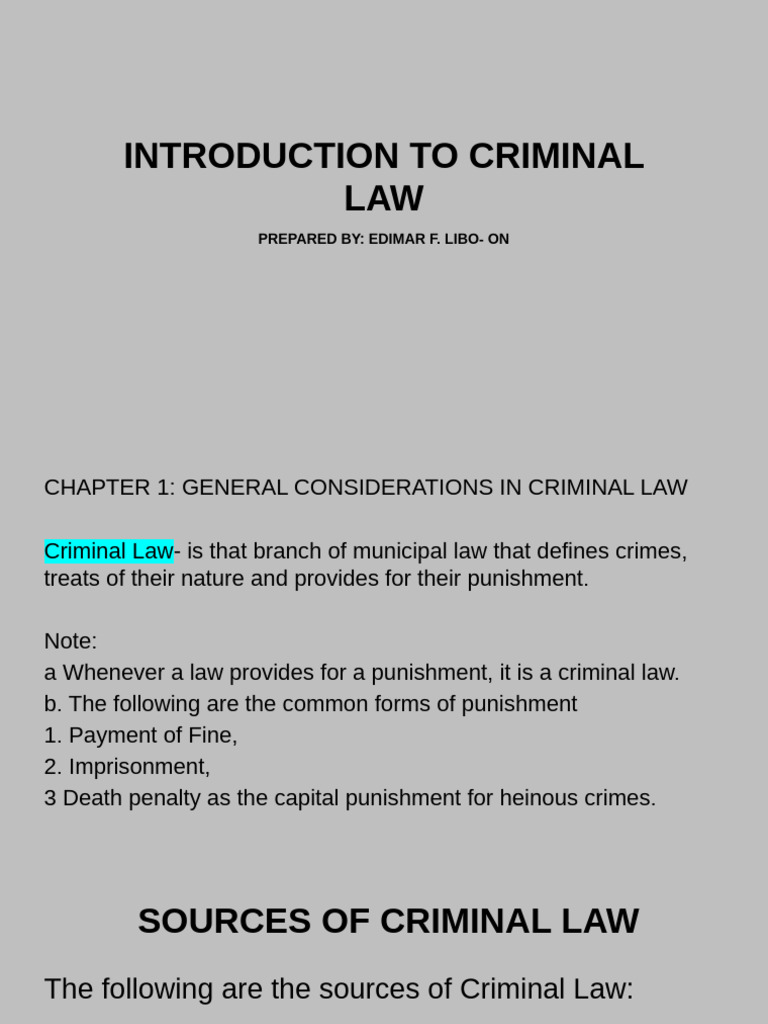 Introduction To Criminal Law | PDF | Criminal Law | Intention (Criminal Law)