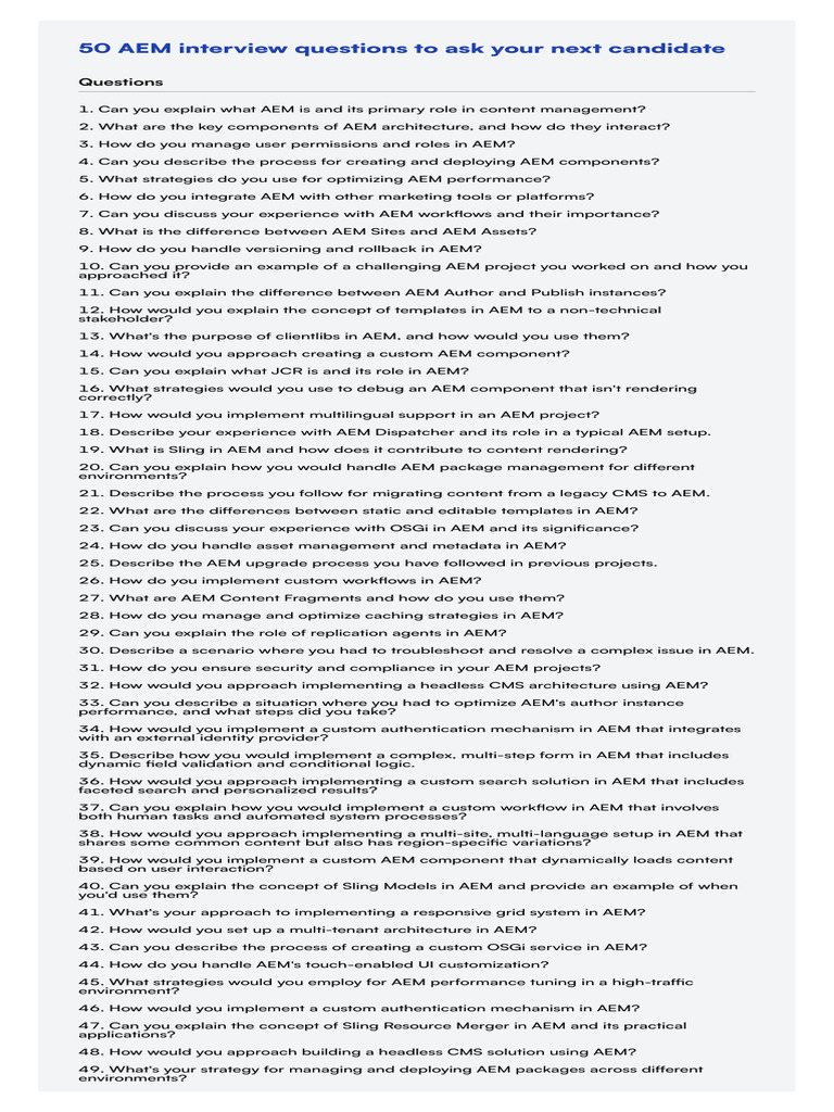 Essential AEM Interview Questions | PDF | Computing | Information Technology