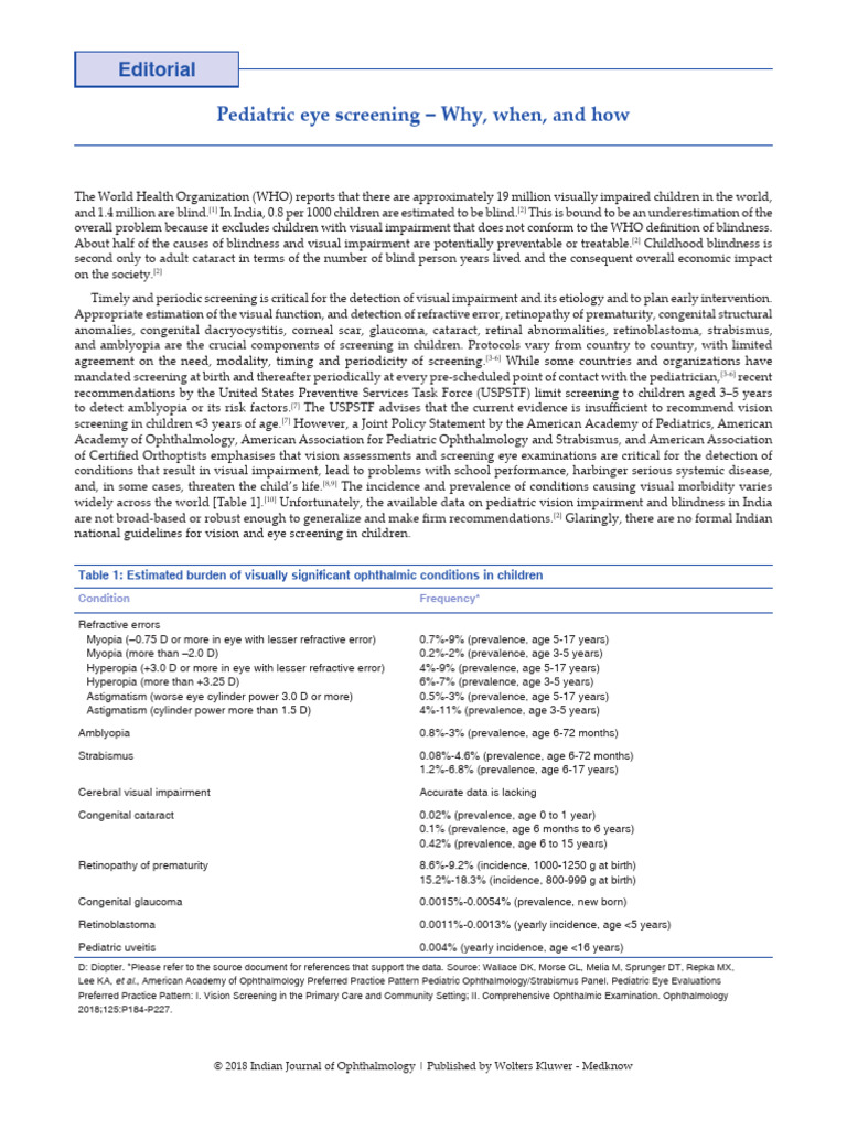 Pediatric Eye Screening Why, When, and How.1 | PDF | Visual Impairment ...
