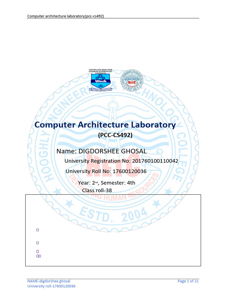 38 Cse Digdorshee Ghosal Assignment 2 | PDF | Computing | Computer Engineering