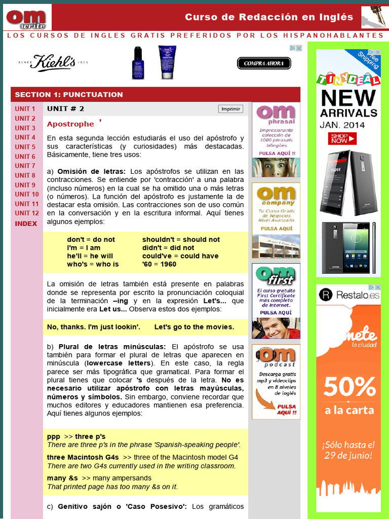 Curso de Redacción en Inglés: Unit # 2 | PDF | Sustantivo | Morfología Lingüística