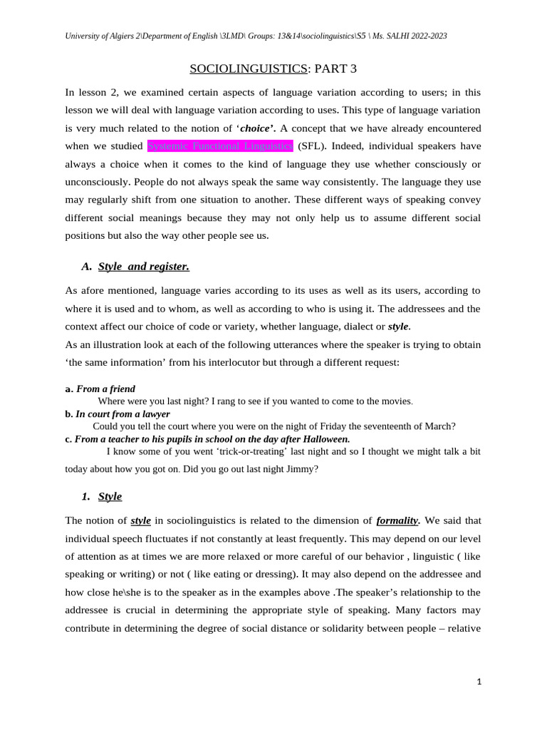 Sociolinguistics 3 3lmd 2022-2023 | PDF | Multilingualism | First Language