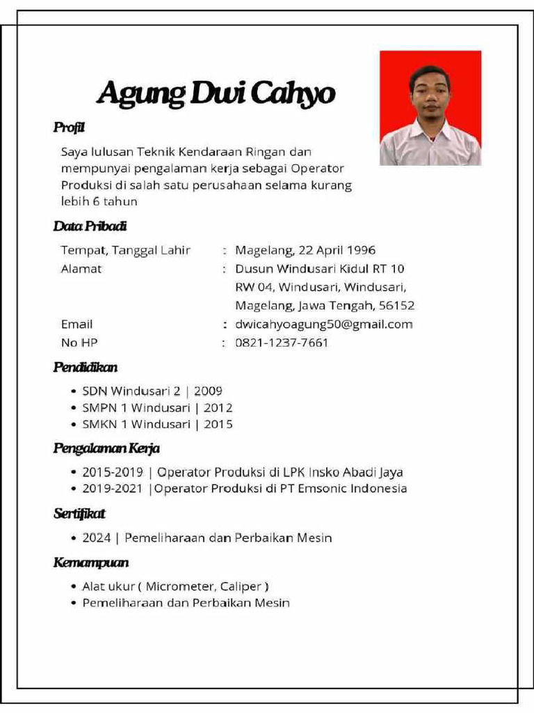 Resume-Agung Dwi Cahyo | PDF