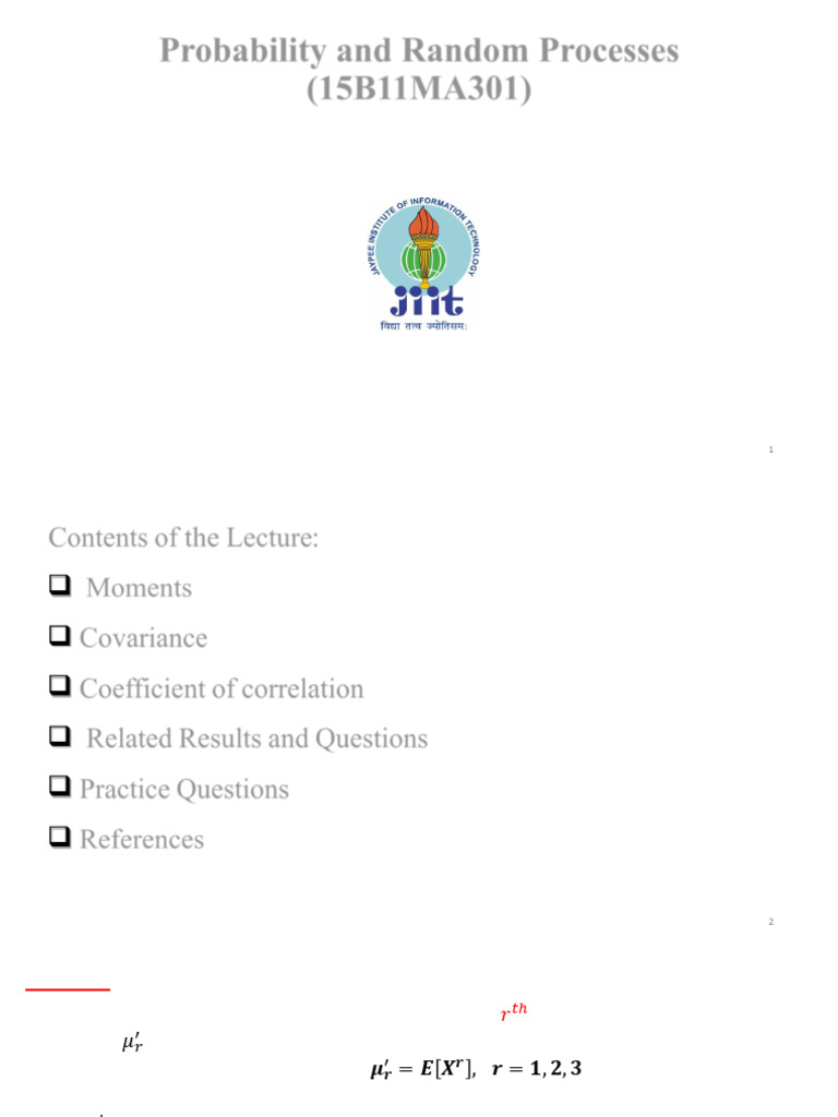 Lec-11 Covariance, Coefficient of Correlation (1) | PDF | Covariance | Probability Distribution