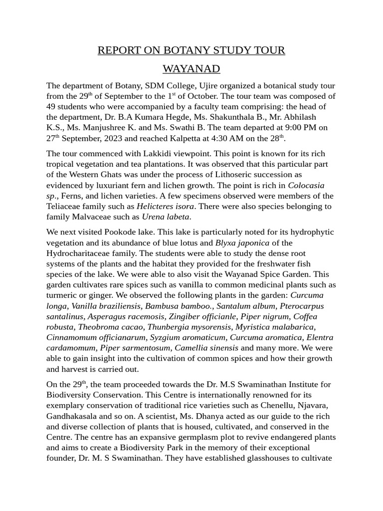 Botany Study Tour Report | PDF | Plants | Botany