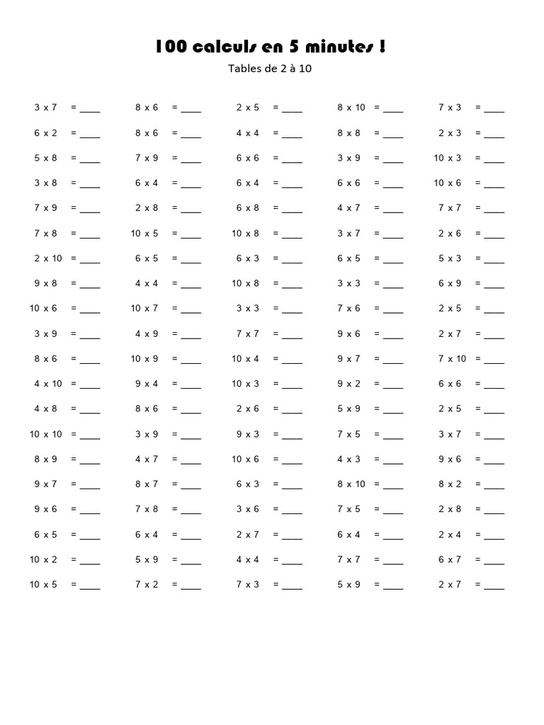 Multiplication Tables Practice Quiz | PDF