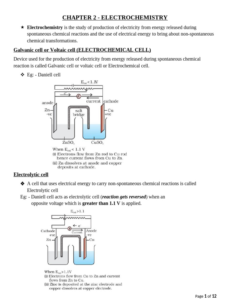Class 12 Chapter 2 Electrochemistry - Notes | PDF | Electrochemistry ...