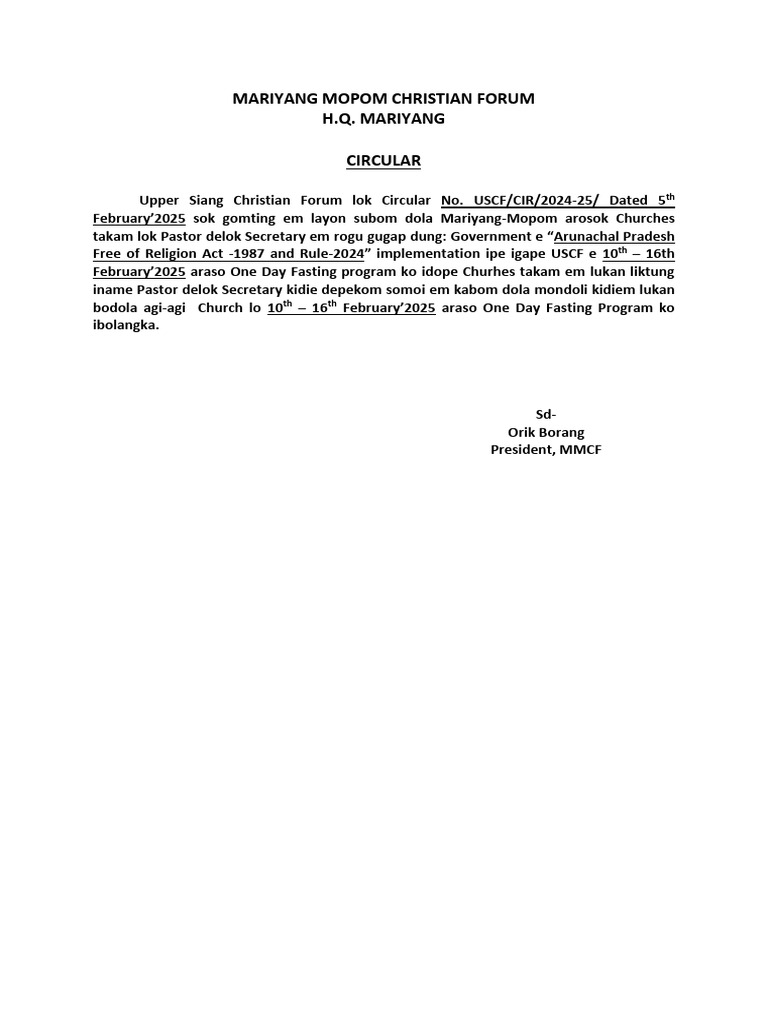Mariyang Mopom Christian Forum | PDF