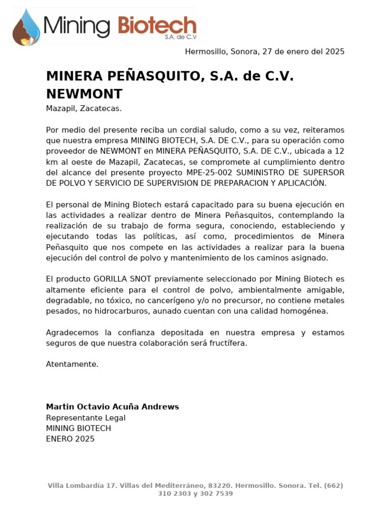Mining Biotech Carta Compromiso | PDF