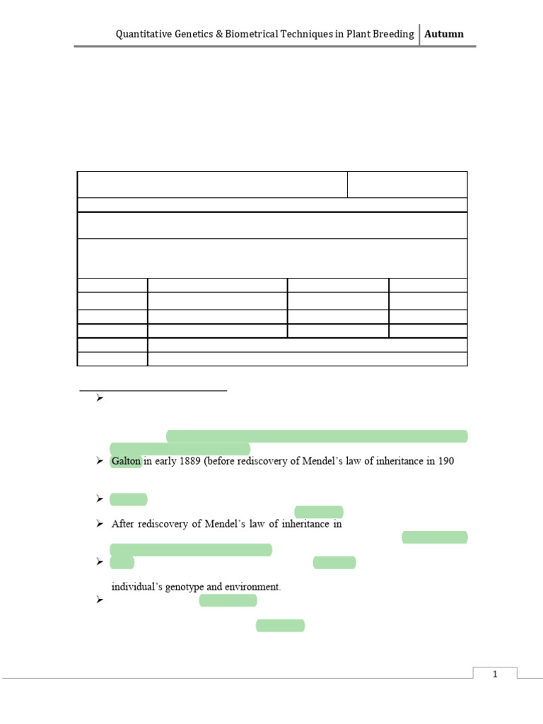 Lecture 2 - Quantitative Genetics & Biometrical Techniques in Plant ...
