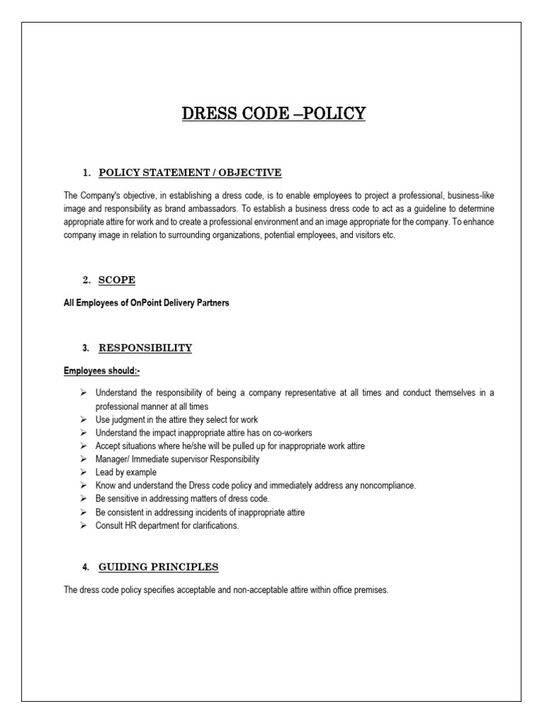 Dress Code Policy | PDF | Trousers | Clothing