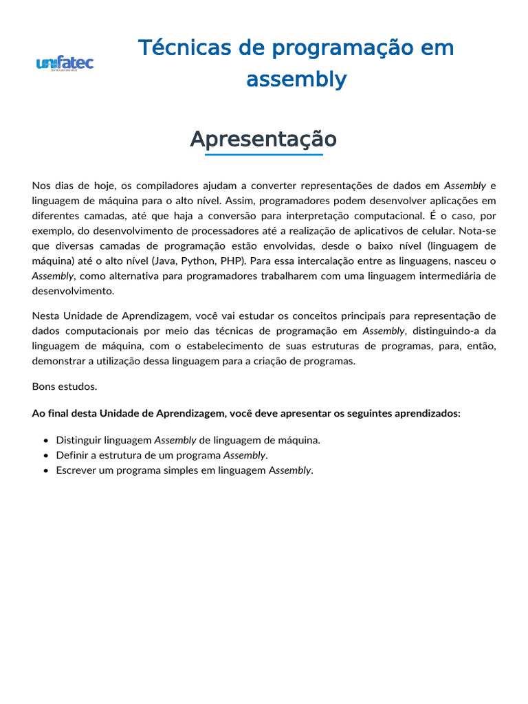 Programação em Assembly: Fundamentos e Técnicas | PDF | Linguagem ...