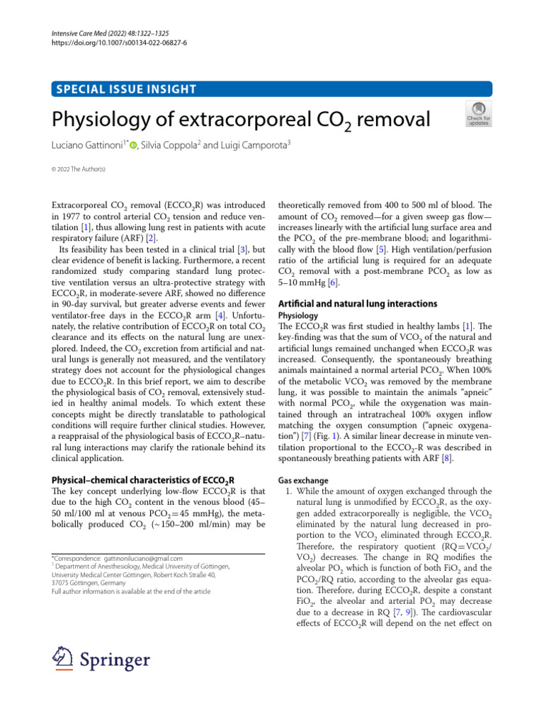 Physiology of Extracorporeal CO2 Removal | PDF | Lung | Respiratory System