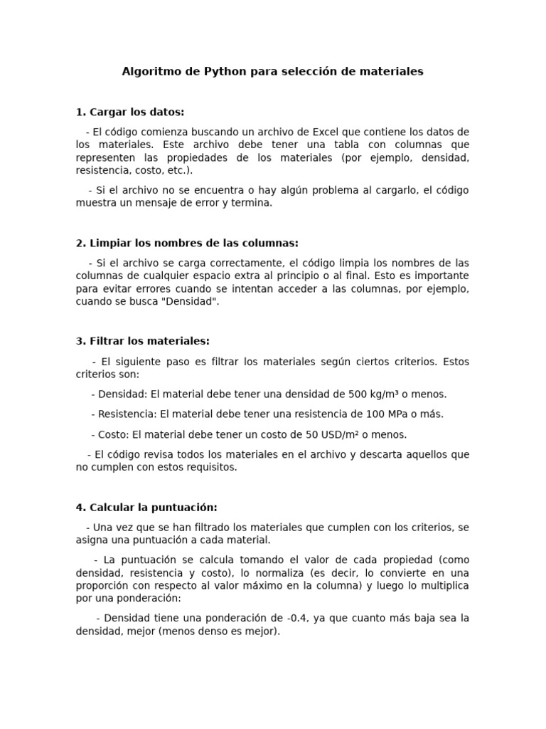 Algoritmo de Python para Selección de Materiales | PDF | Microsoft ...