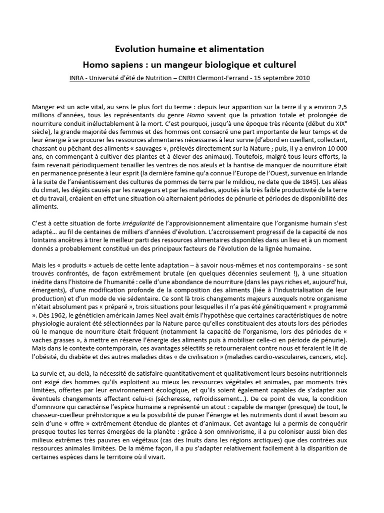 Évolution humaine et choix alimentaires | PDF | Viande | Nourritures