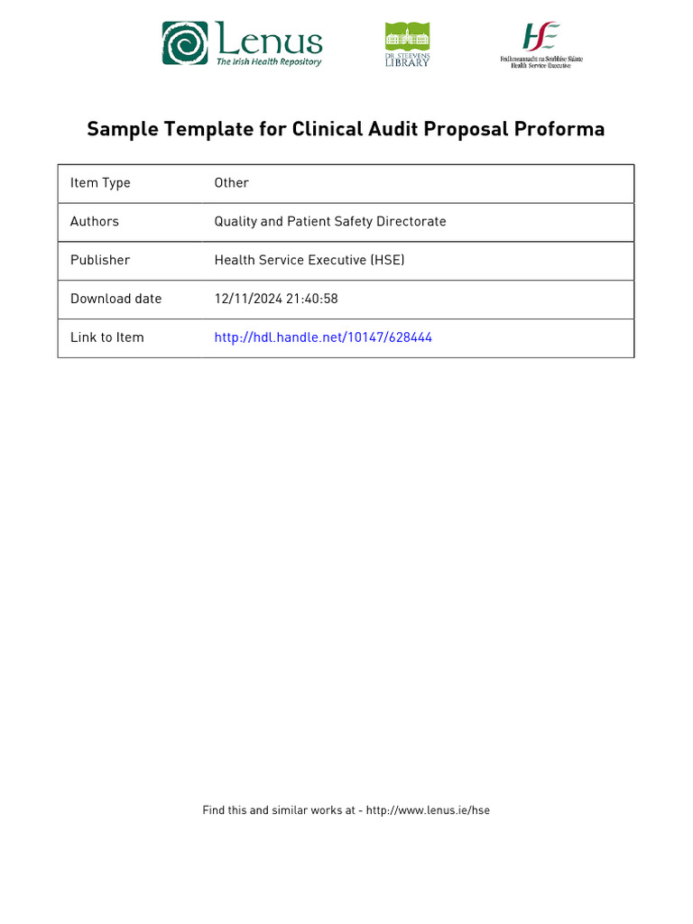 Sample Temp L Clinical Audit Proposal Pro Form A | PDF | Audit | Health ...