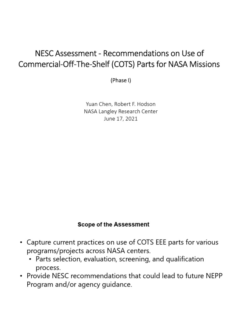 NASA COTS Parts Recommendations | PDF | Reliability Engineering ...