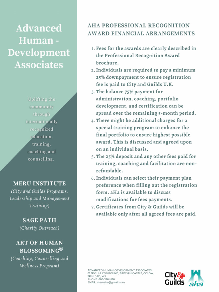 Aha PROFESSIONAL RECOGNITION AWARD Financial Arrangements | PDF