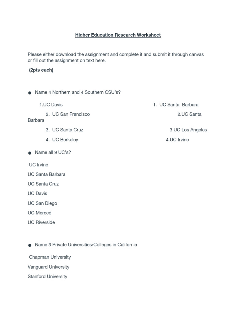 Higher+Education+Research+Worksheet | PDF