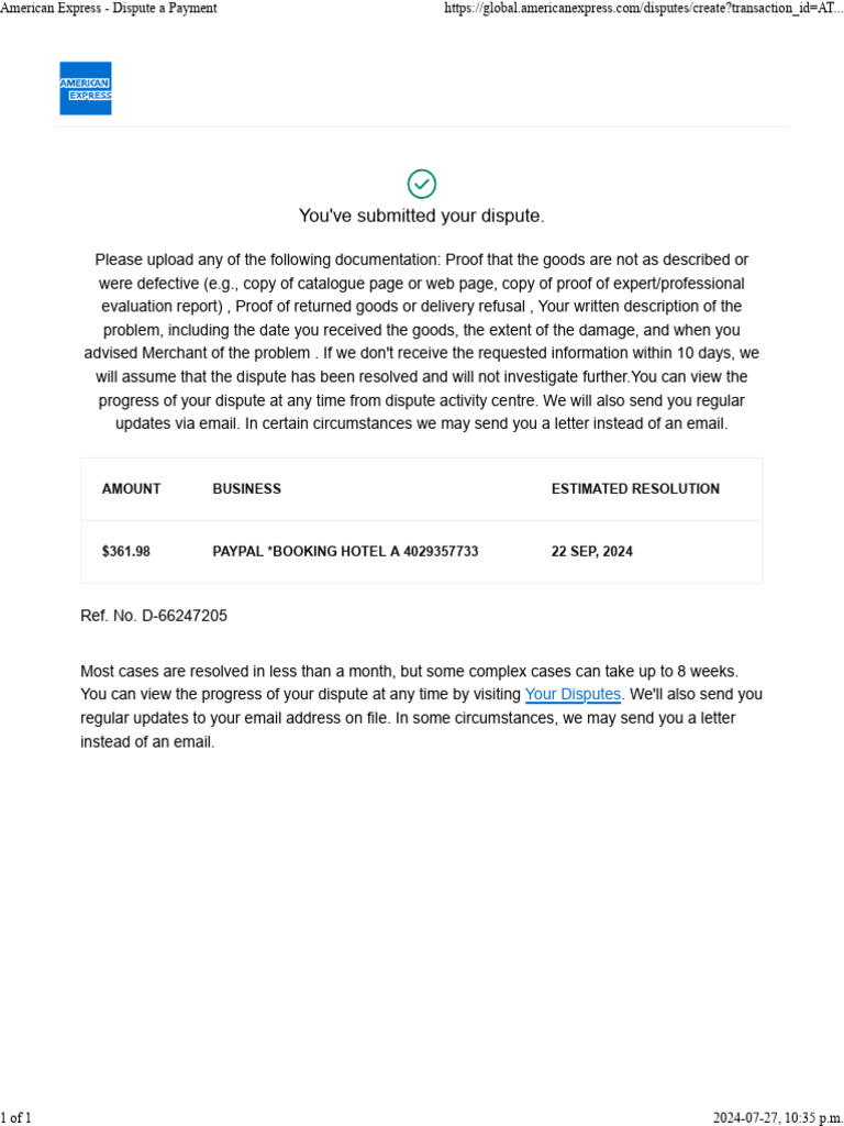 Amex Dispute | PDF