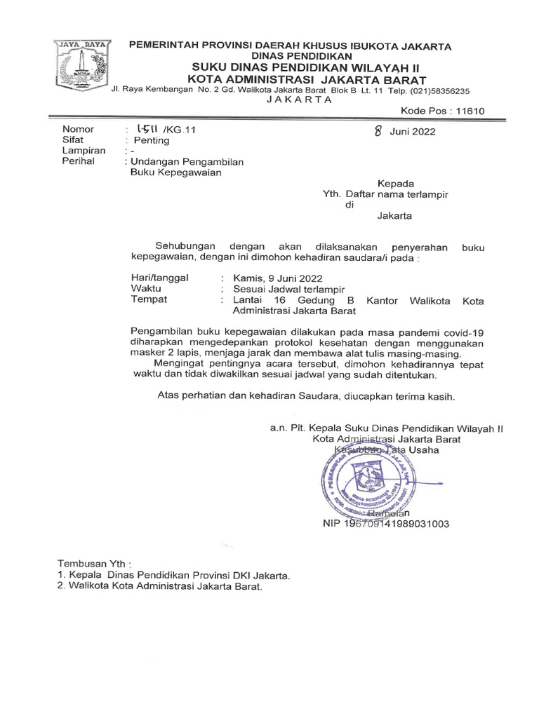 Undangan Pengambilan Buku Kepegawaian PPPK JB 2 | PDF