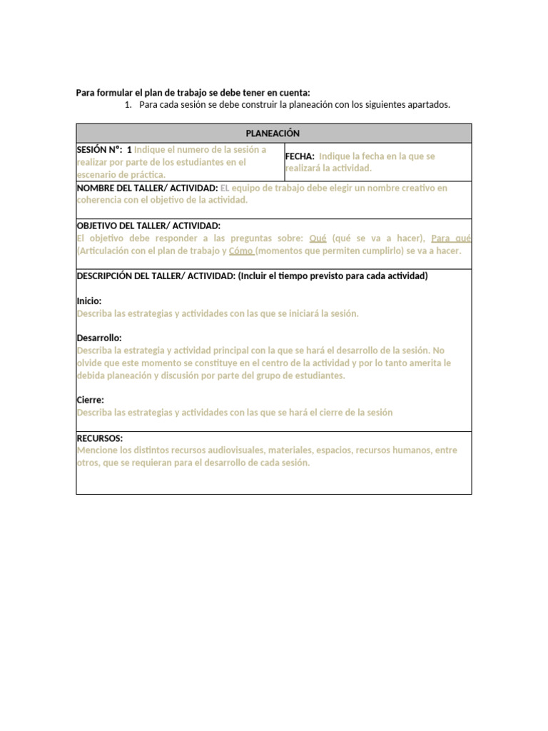 Para Formular El Plan de Trabajo Se Debe Tener en Cuenta | PDF
