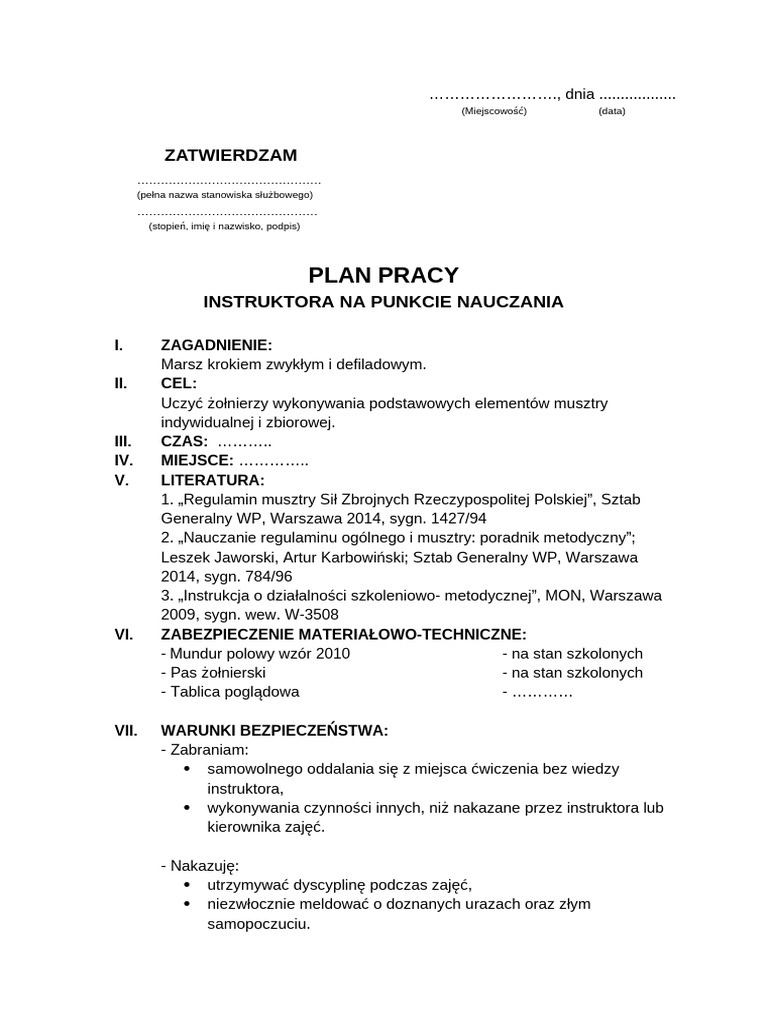 Wzoroy Plan Pracy Przykład | PDF