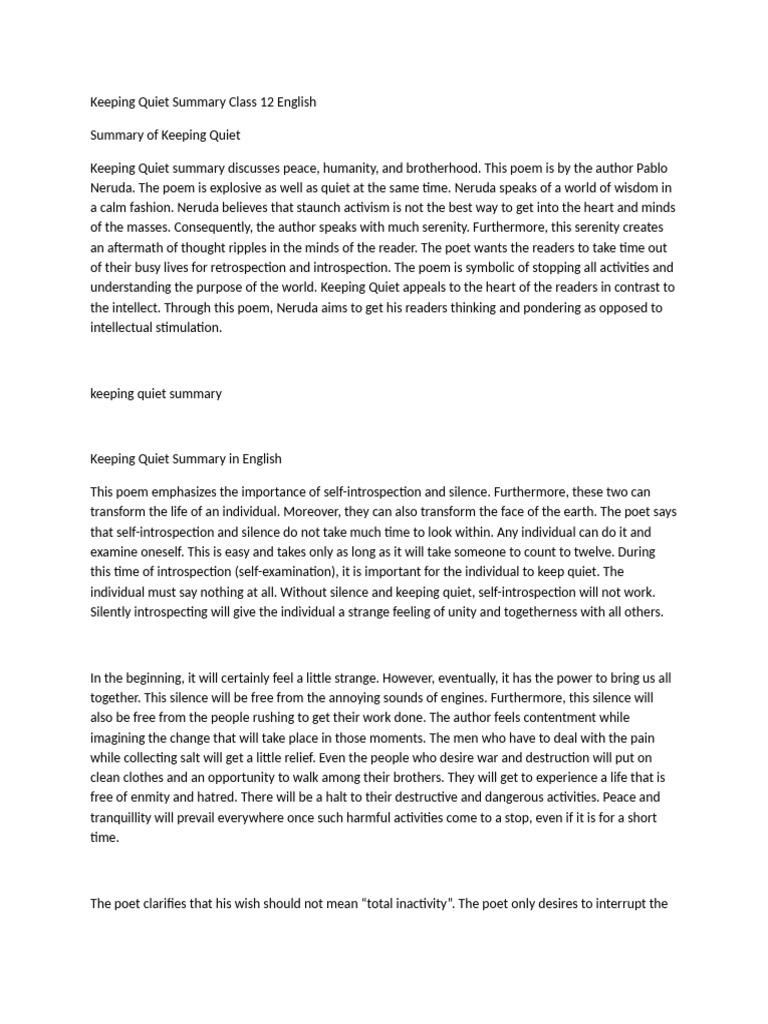 Keeping Quiet: A Summary of Peace | PDF | Silence | Mind