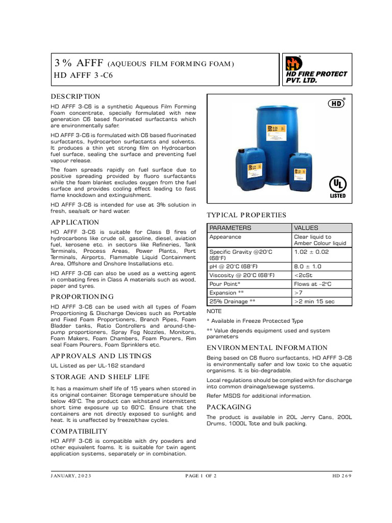 HD Fire Foam Concentrate TDS & MSDS | PDF | Personal Protective Equipment