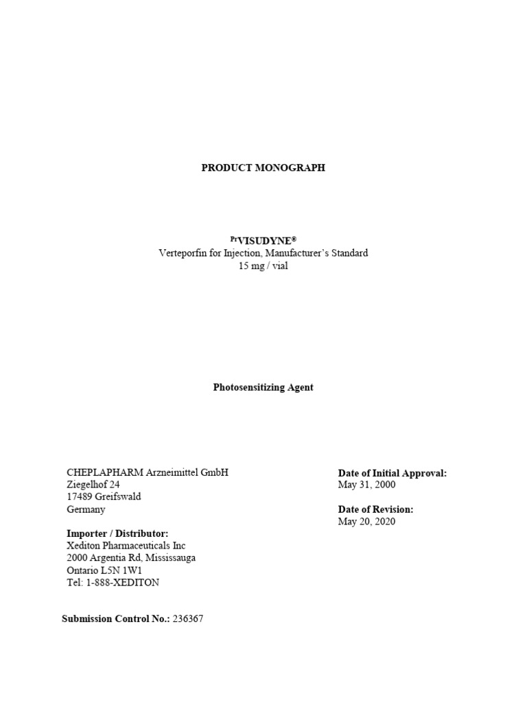 Visudyne PM 20200520 | PDF | Intravenous Therapy | Mutagen