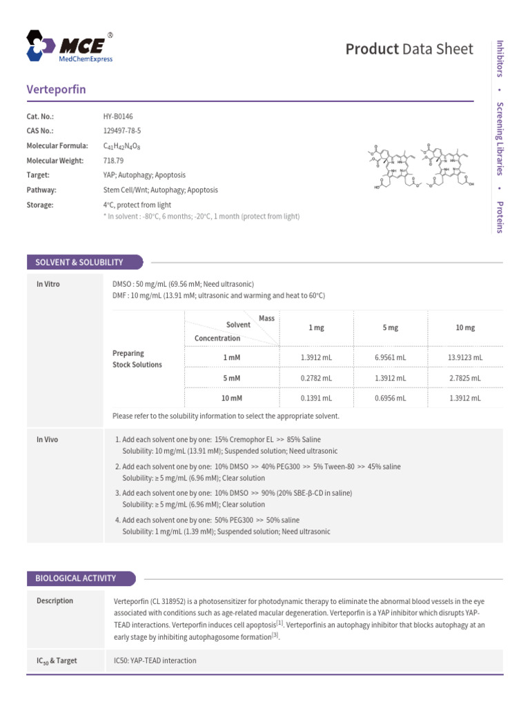 Verteporfin DataSheet MedChemExpress | PDF | Autophagy | Leukemia