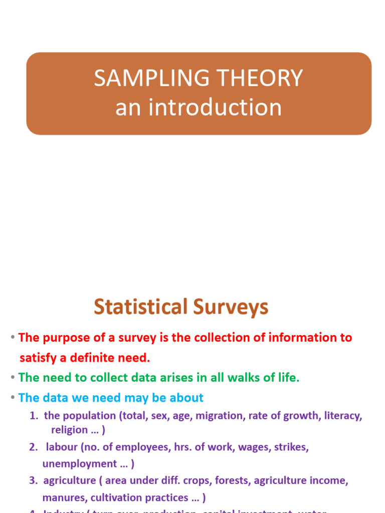 Sampling Theory PPT 1 1 | PDF | Sampling (Statistics) | Estimator