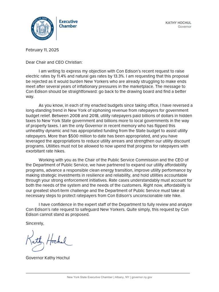 02.11.25 Governor Kathy Hochul Letter To Rory M Christian | PDF ...