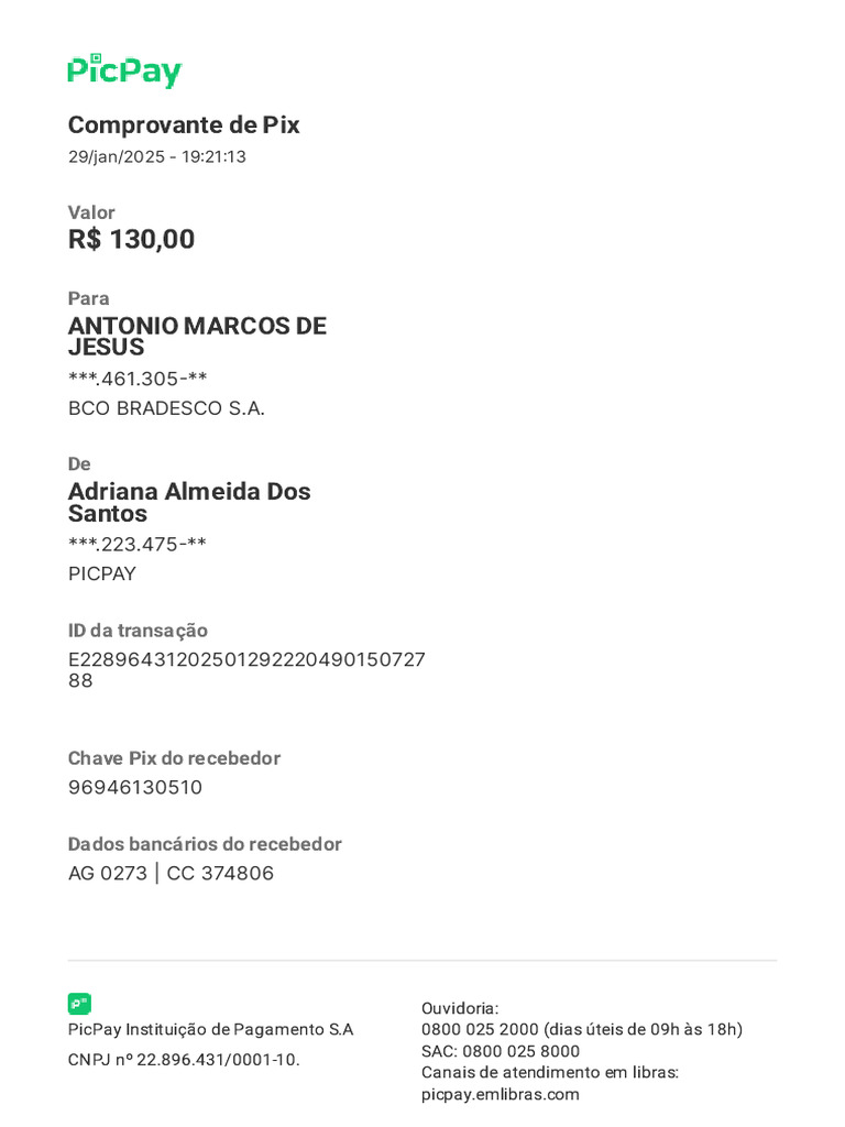 Comprovante Picpay PIX 29012025192119$ | PDF