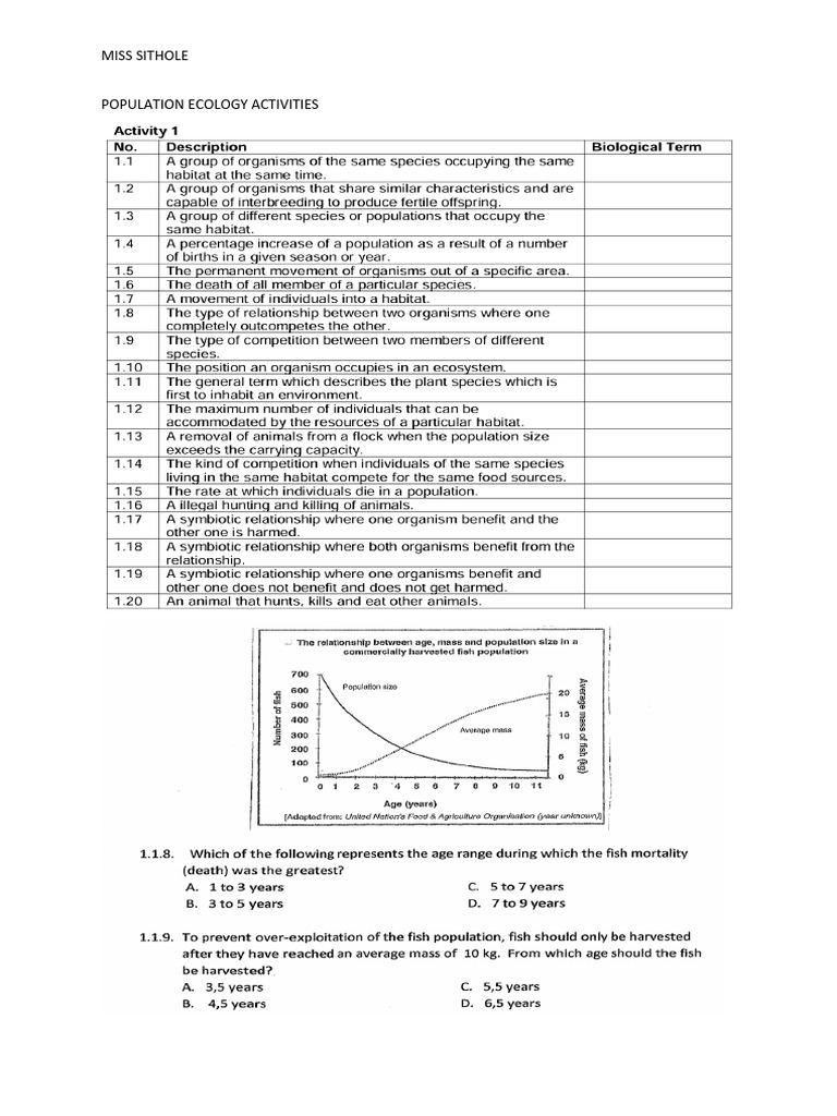 Population Ecology Activities 10a | PDF