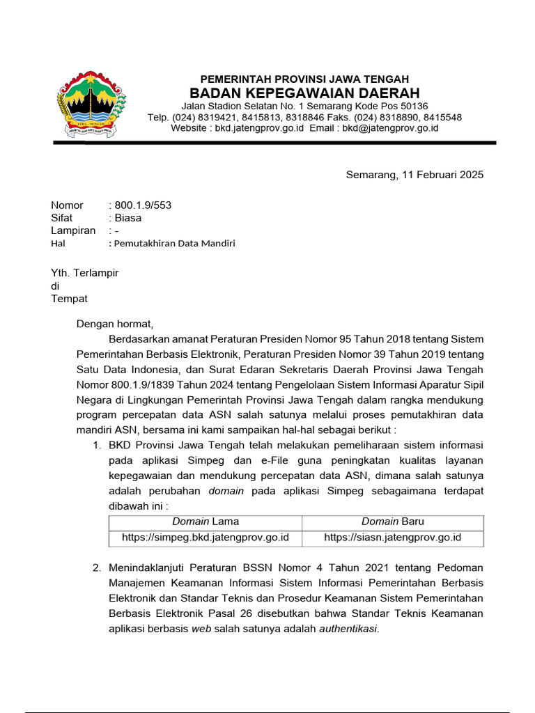 Surat Dinas - Pemutakhiran Data Mandiri | PDF