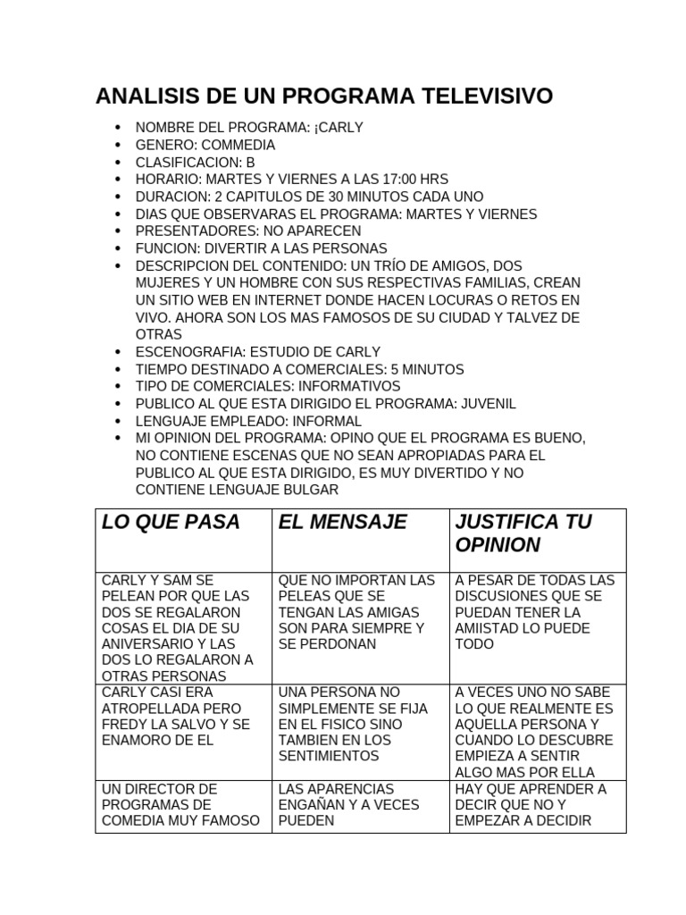 Analisis de Un Programa Televisivo | PDF