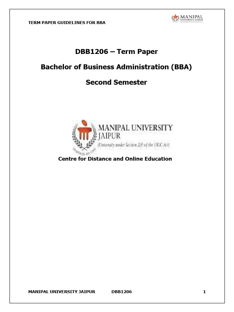 BBA Term Paper Guidelines - Manipal University | PDF