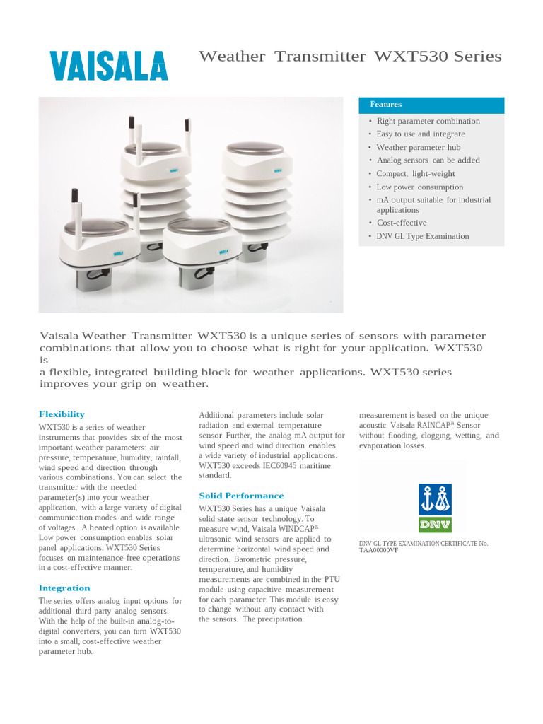 Vaisala WXT530 Weather Transmitter Series | PDF | Precipitation | Sensor