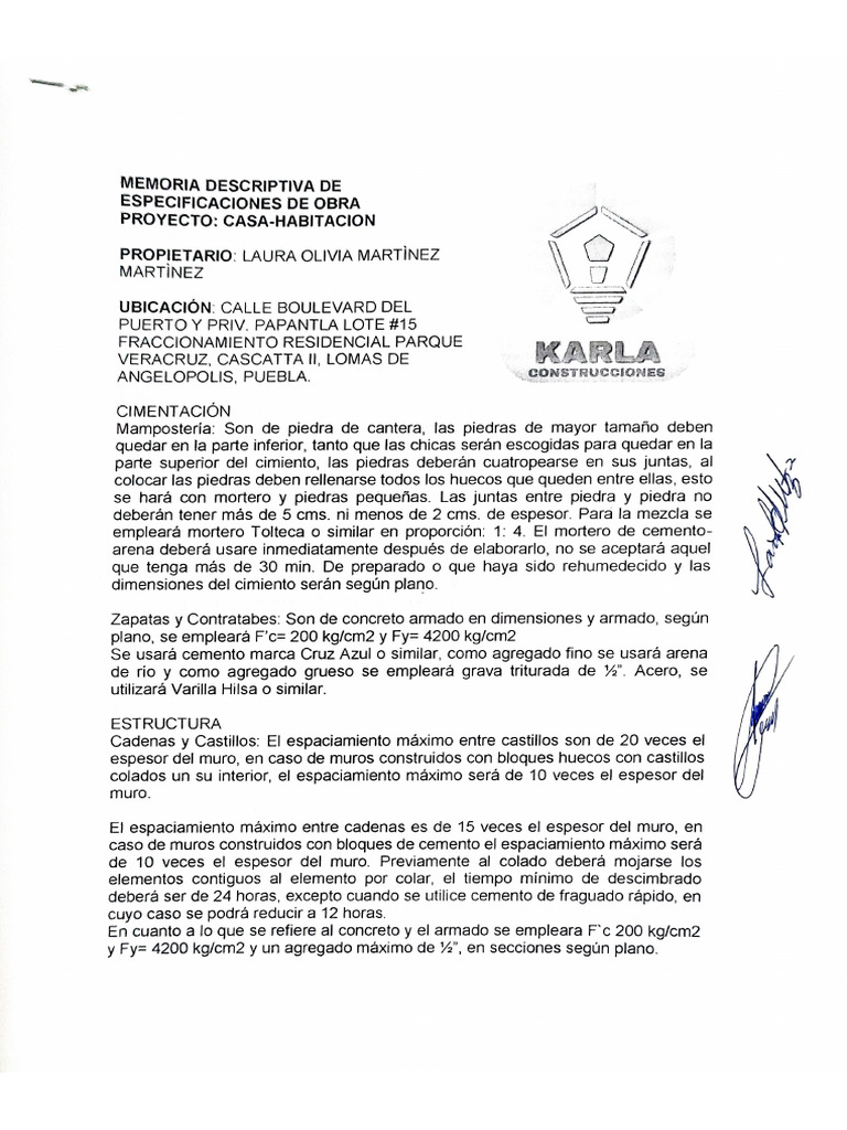 Memoria Descriptiva Firmada | PDF